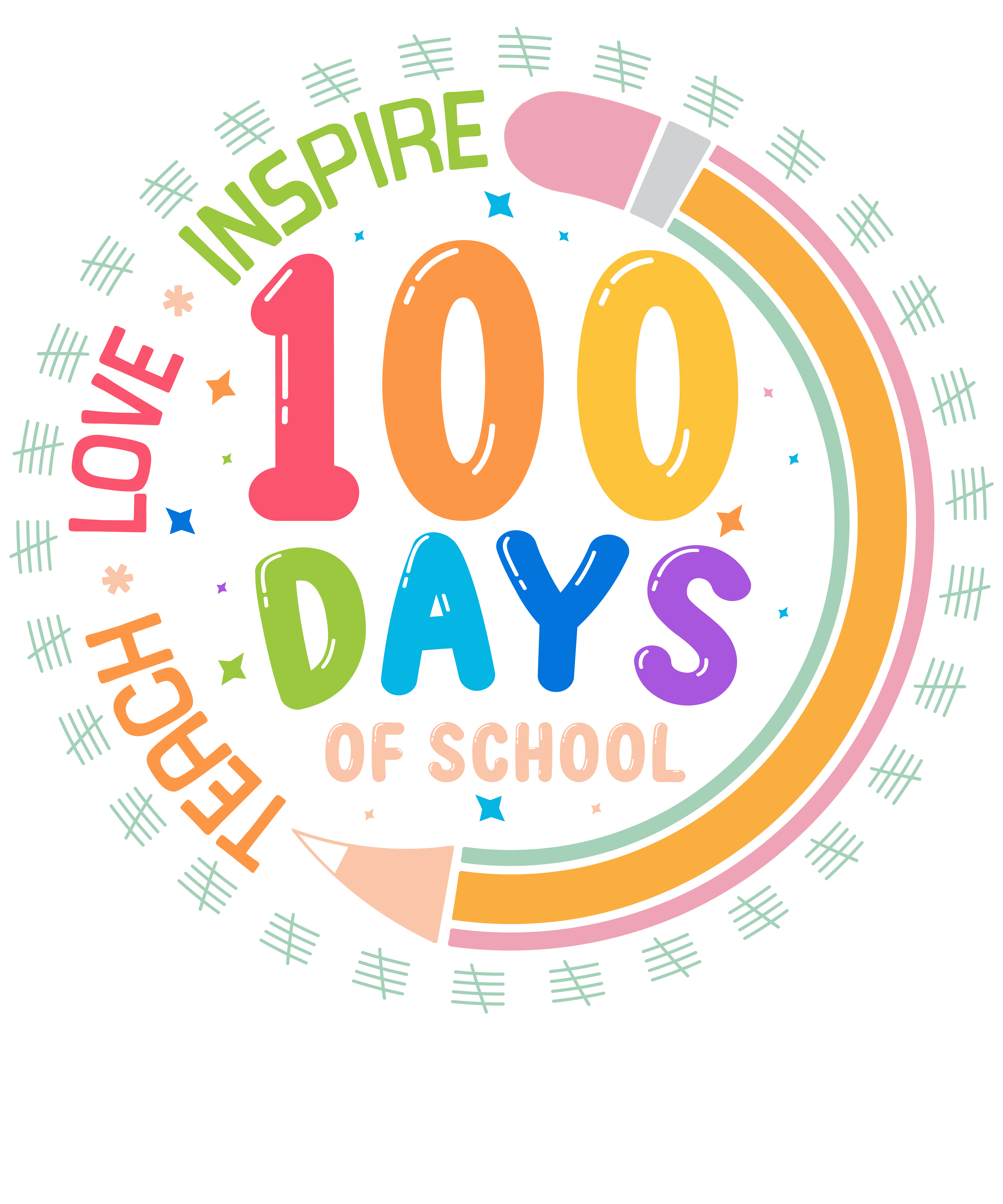 Teach Love Inspire 100 Days Of School Design - DTF Ready To Press – DTF ...