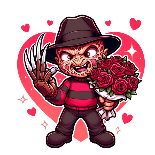 Freddy Krueger Valentine's Day Rose Design - DTF Ready To Press