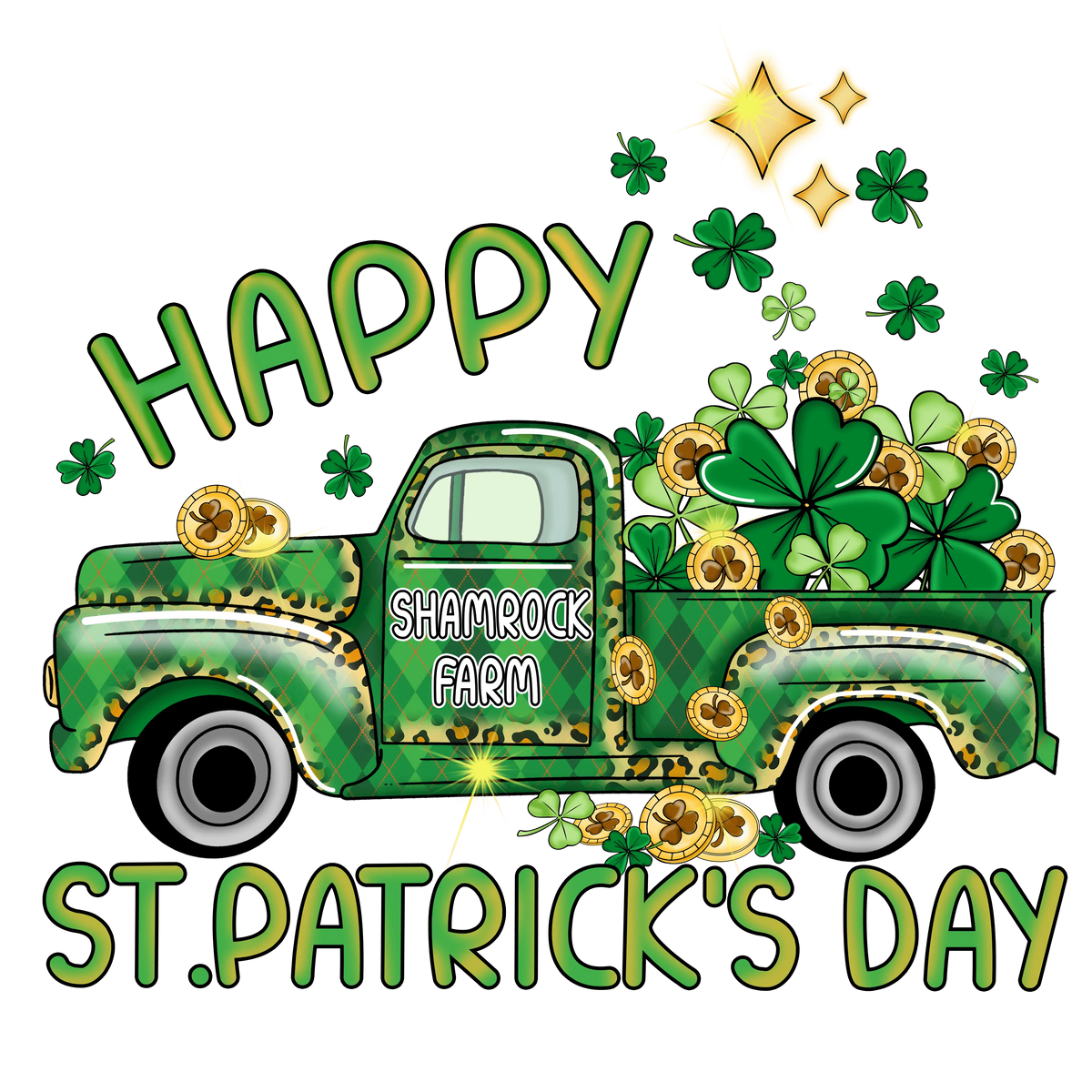Happy Saint Patricks Day Clover Truck Design - DTF