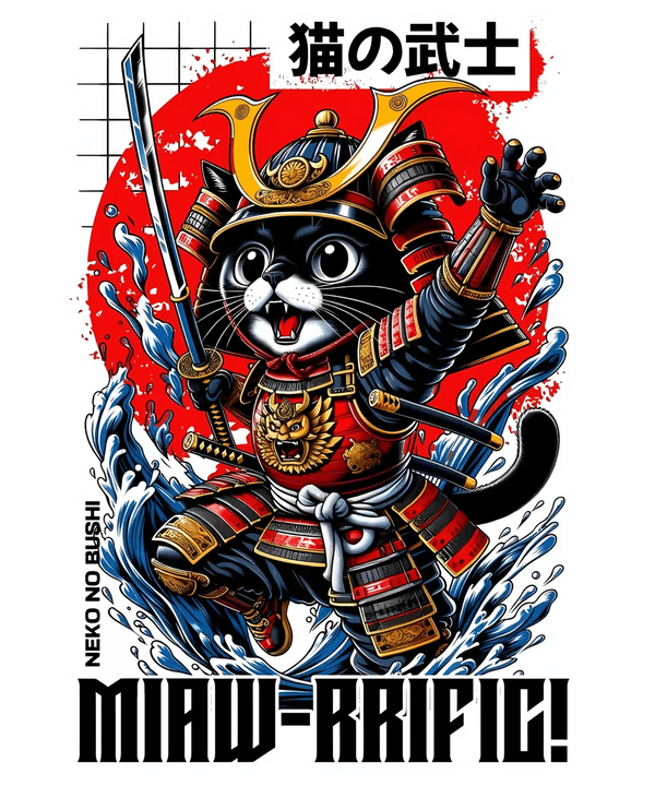 Samurai Cat T-Shirt - DTF Ready to Press